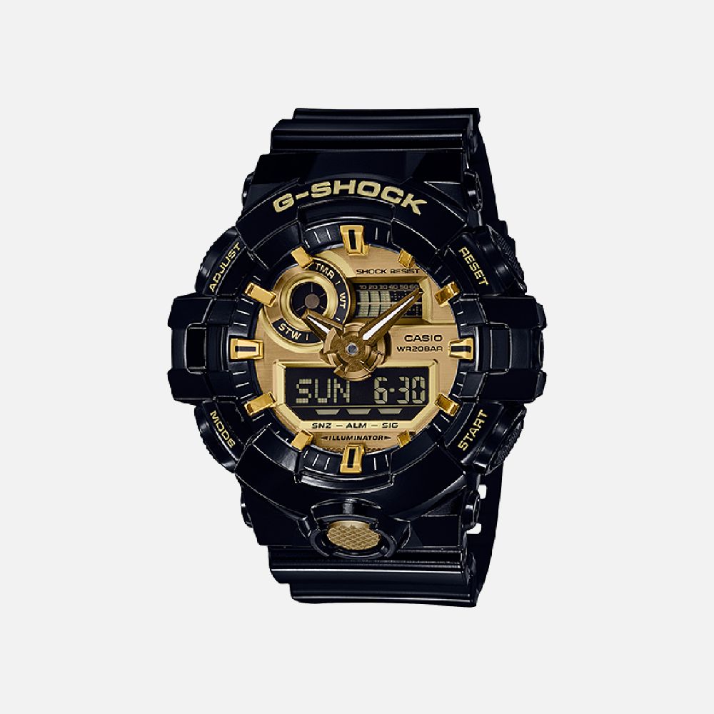 G Shock GA710GB 1A Glossy Black Case With Gold Dial REV WATCHES